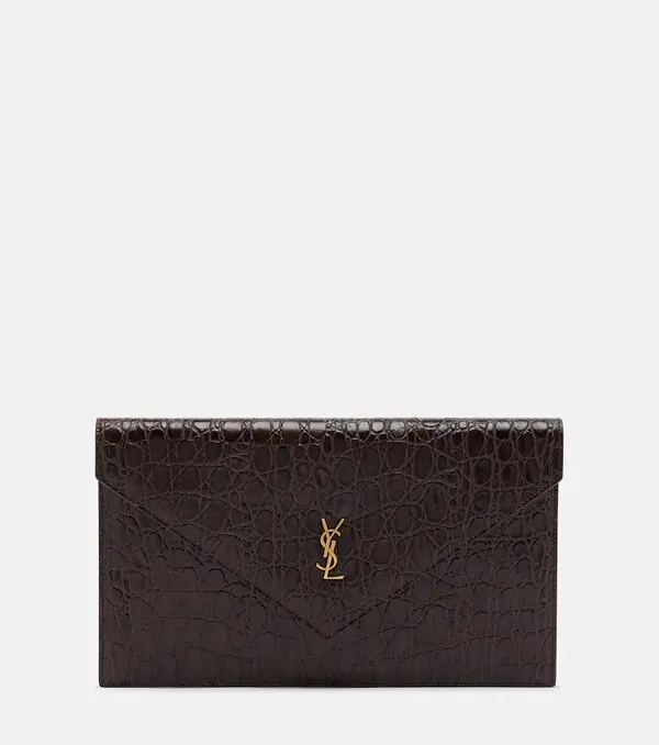 Saint Laurent Cassandre Leather Clutch - Brown