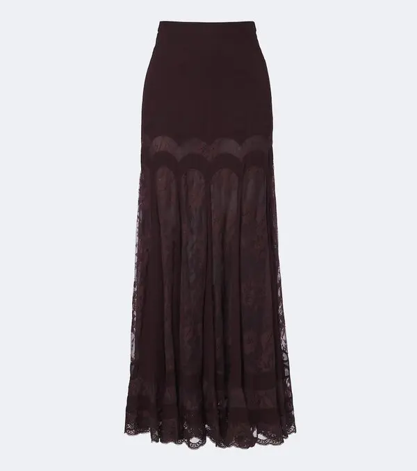 Zimmermann Valiant Lace And Silk Maxi Skirt - Brown