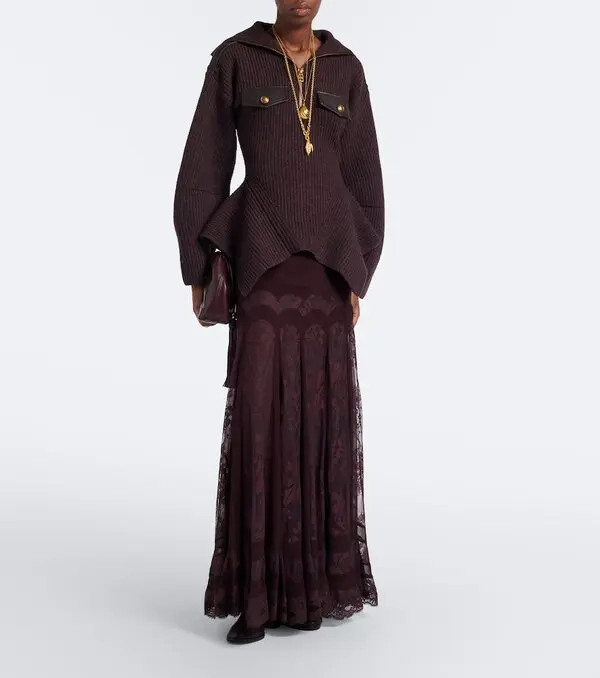 Zimmermann Valiant Lace And Silk Maxi Skirt - Brown
