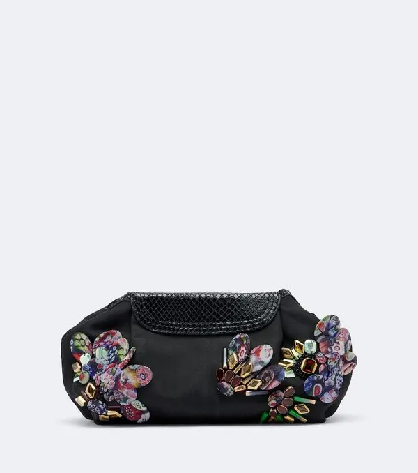 Dries Van Noten Embellished Leather-trimmed Clutch - Black