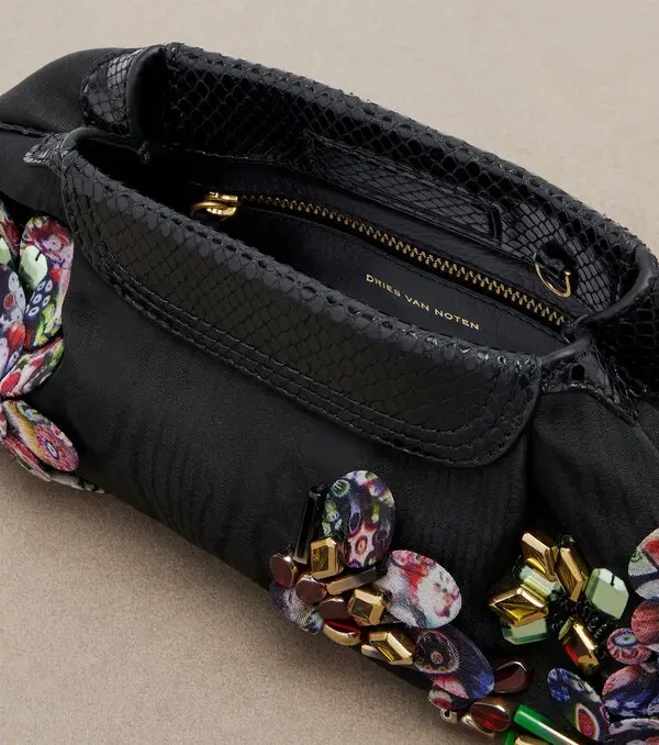 Dries Van Noten Embellished Leather-trimmed Clutch