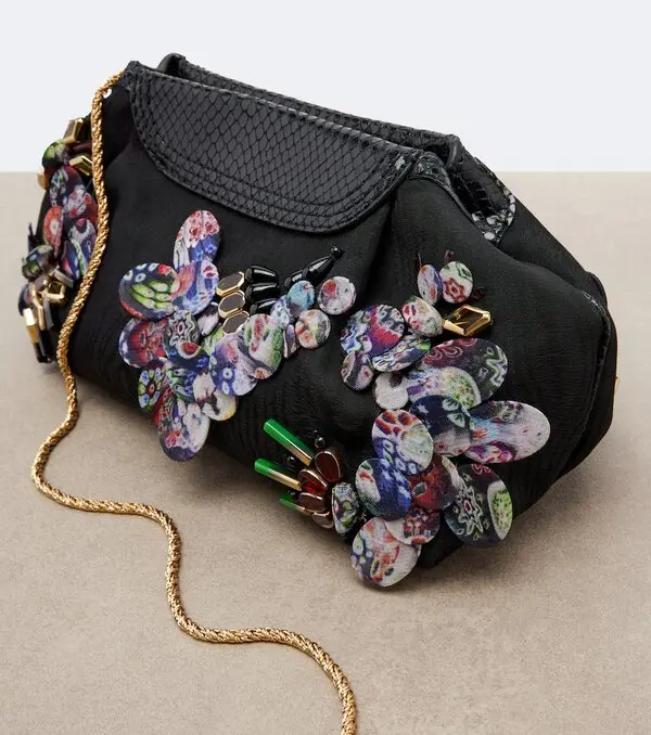 Dries Van Noten Embellished Leather-trimmed Clutch