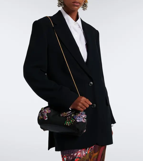Dries Van Noten Embellished Leather-trimmed Clutch
