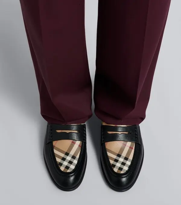 Burberry Check Leather Penny Loafers