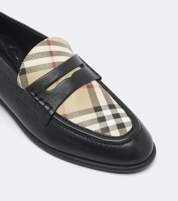 Burberry Check Leather Penny Loafers