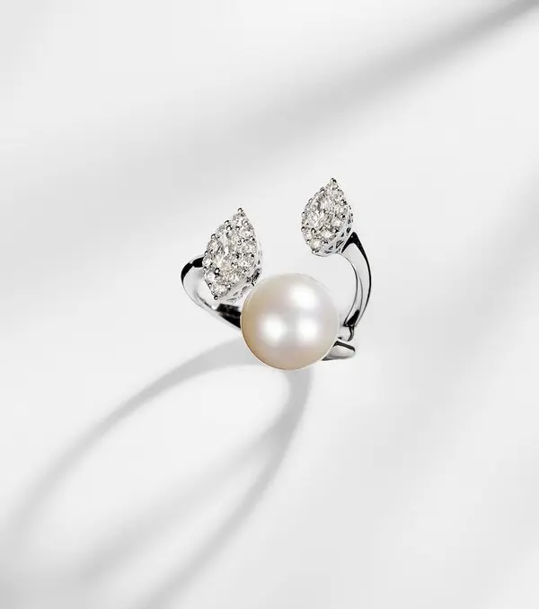 Yeprem Pearlescent 18kt White Gold Ring With Diamonds And Pearl