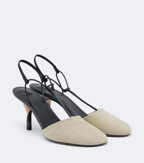 Jacquemus Pina Suede Slingback Pumps - Beige