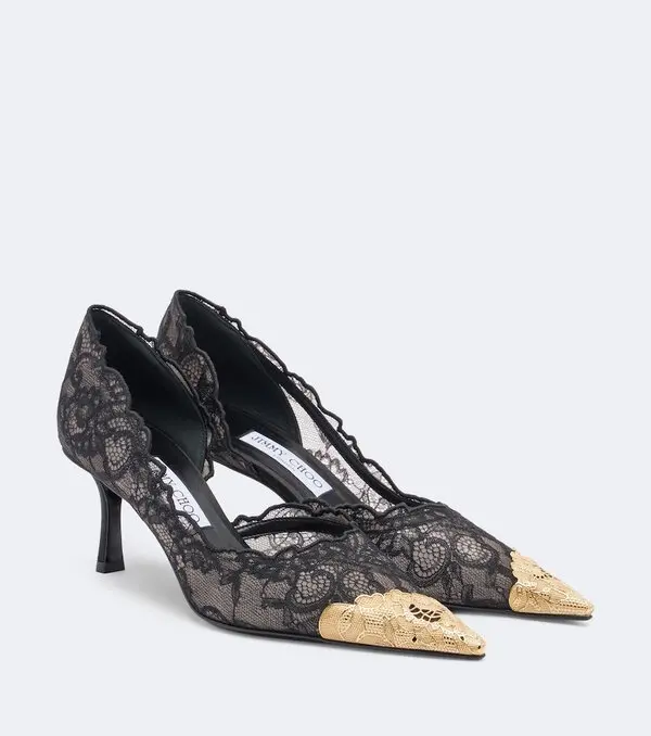 JIMMY CHOO Faiz Lace Pumps With Ankle Strap - Black