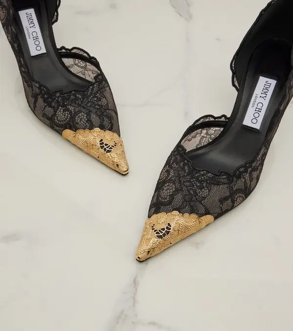 JIMMY CHOO Faiz Lace Pumps With Ankle Strap - Black
