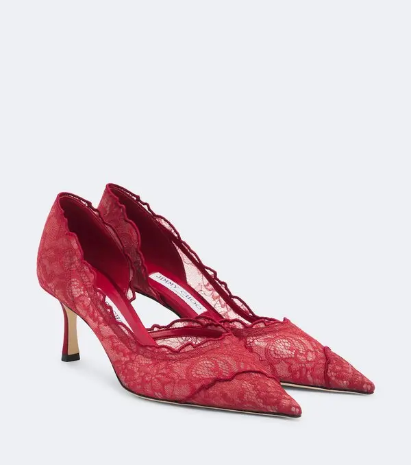 JIMMY CHOO Faiz Lace Pumps With Ankle Strap - Red