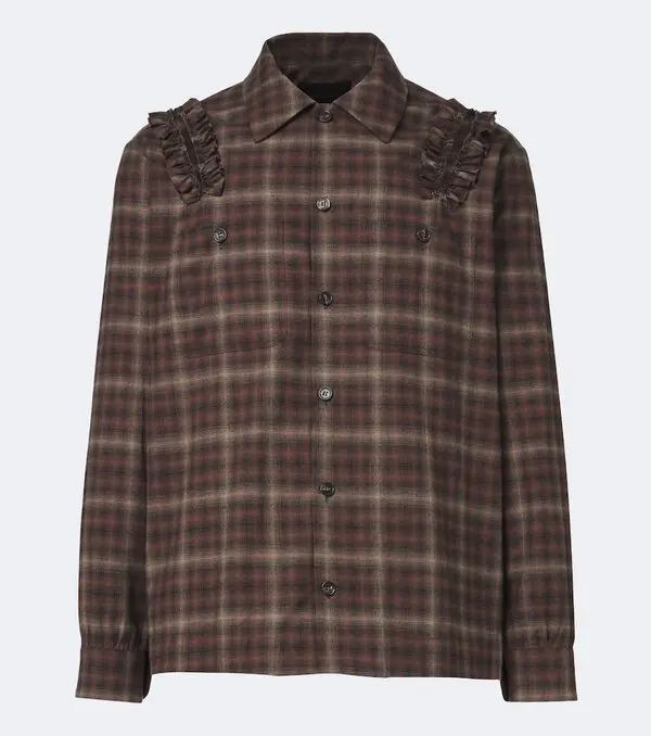 Simone Rocha Ruffled Checked Cotton Flannel Shirt