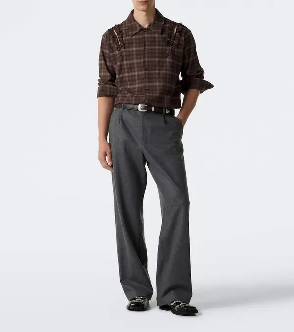 Simone Rocha Ruffled Checked Cotton Flannel Shirt
