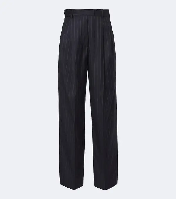 Givenchy Pinstripe Pleated Wool Wide-leg Pants - Blue