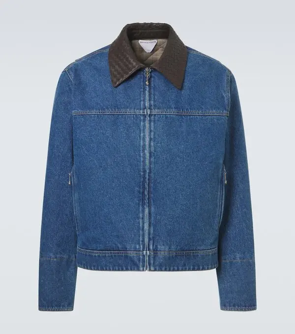Bottega Veneta Leather-trimmed Denim Jacket - Blue