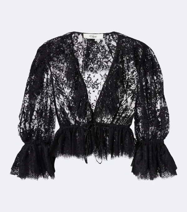 Chloé Semi-sheer Cotton-blend Lace Blouse - Black