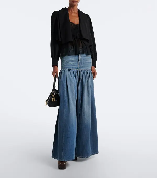 Chloé Pleated Denim Maxi Skirt