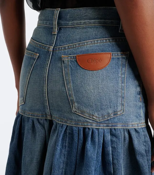 Chloé Pleated Denim Maxi Skirt