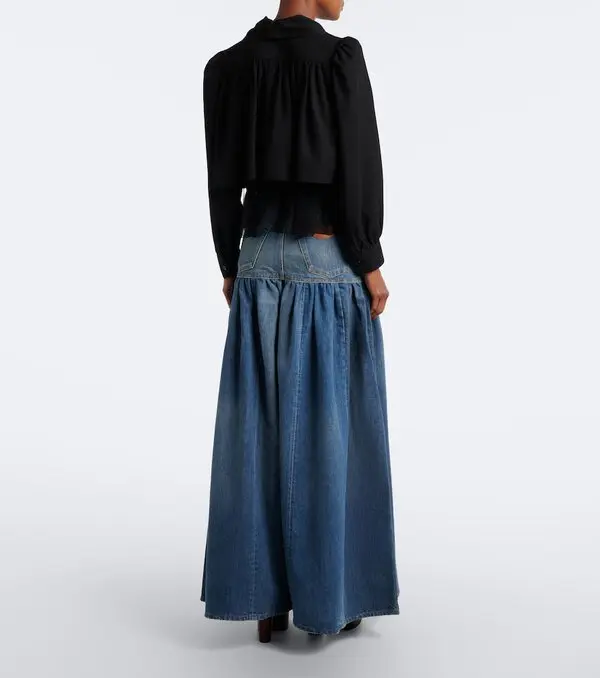 Chloé Pleated Denim Maxi Skirt