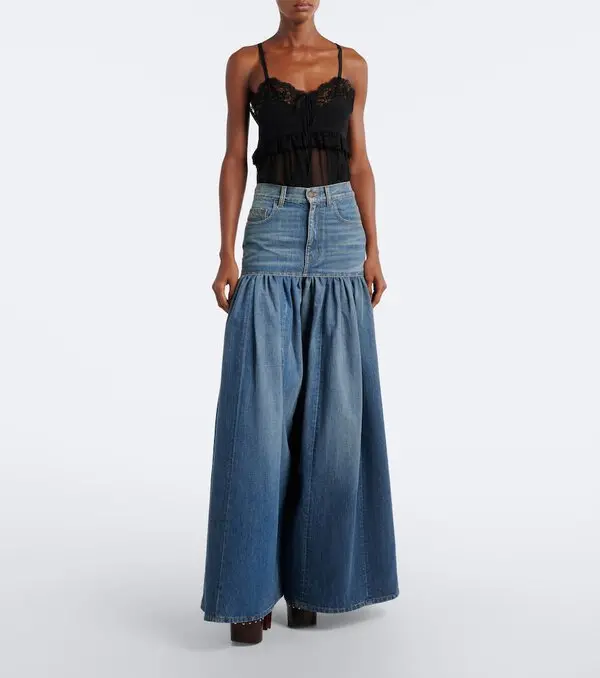 Chloé Pleated Denim Maxi Skirt