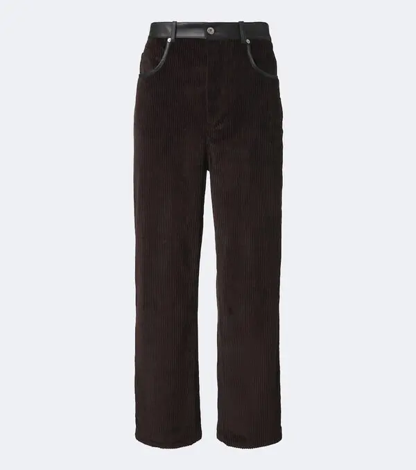 Bottega Veneta Leather-trimmed Cotton Corduroy Straight Pants - Brown