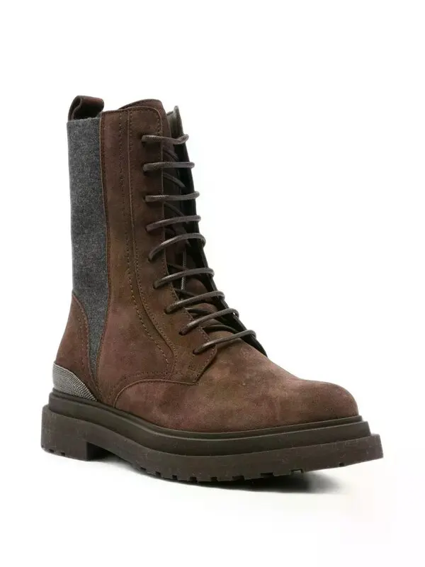 Brunello Cucinelli Lace-up Suede Combat Boots - Brown