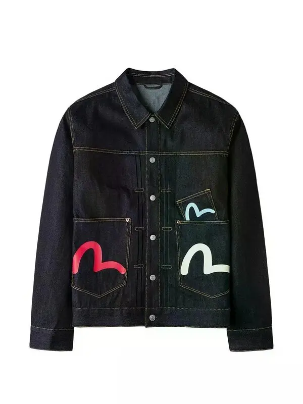 EVISU Seagull-print Multi-pocket Denim Jacket - Blue