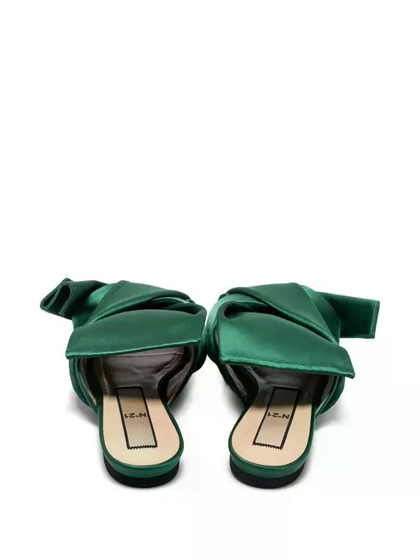 N°21 Satin Knot Detail Flat Sandals - Green
