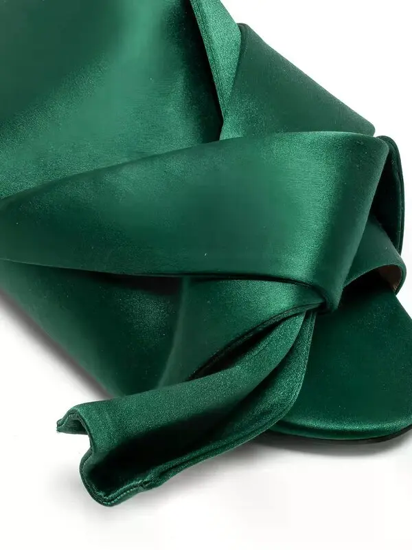 N°21 Satin Knot Detail Flat Sandals - Green