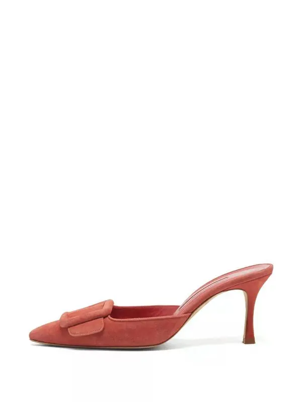 Manolo Blahnik Maysale Suede Mules With Buckle Detail - Red