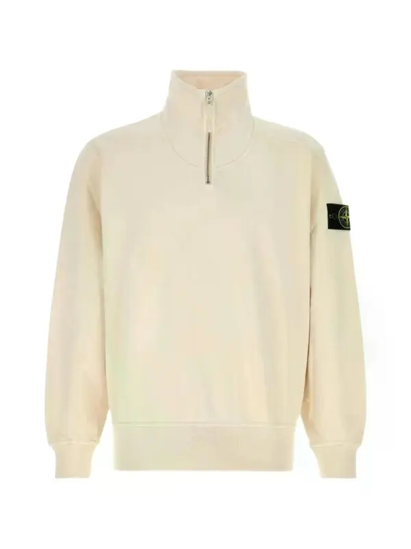 Stone Island Logo Patch Quarter-zip Sweater - Neutrals