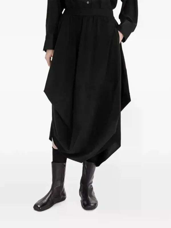 High Topple Draped Asymmetric Midi Skirt