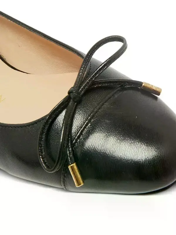 STUART WEITZMAN Leather Round Toe Ballet Flats With Bow Detailing