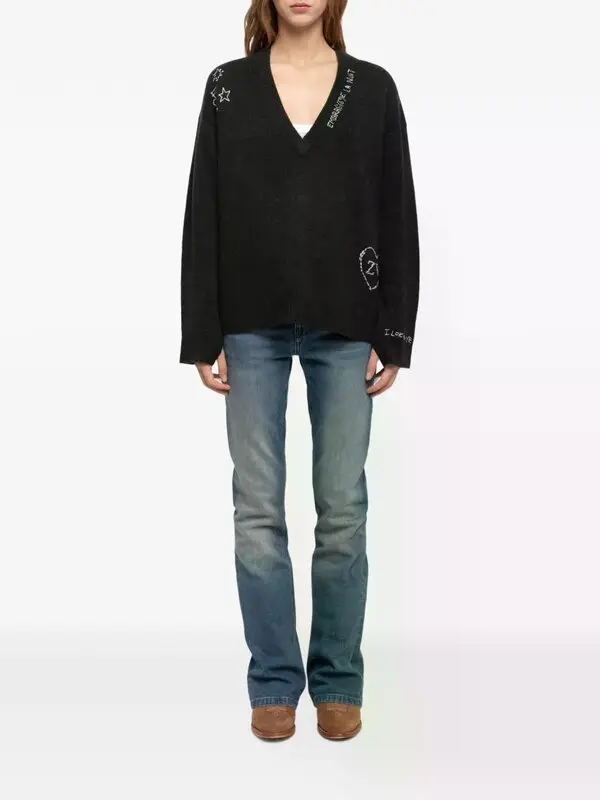 Zadig&Voltaire Mikyz Intarsia-knit V-neck Sweater - Black