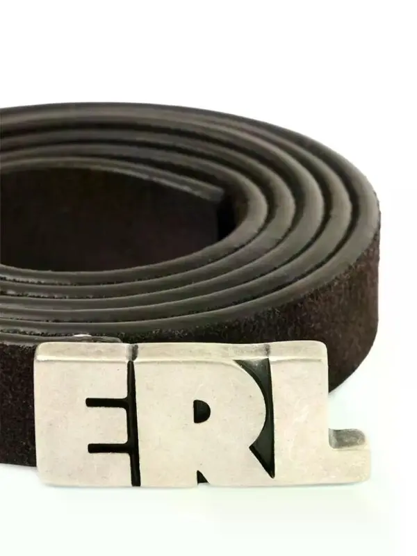 ERL Distressed Leather Belt With Logo Buckle - Black