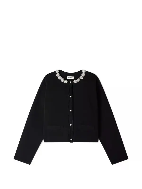 Sandro Embellished Cropped Cardigan - Black