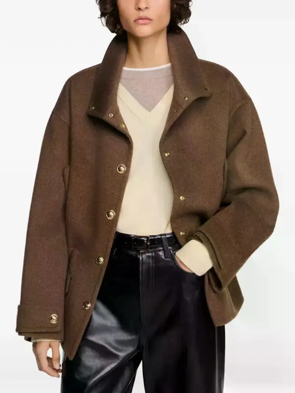 Sandro Double-faced Wool Standing Collar Coat - Brown