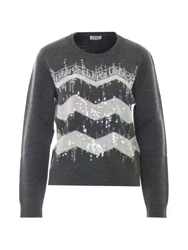 Liu Jo Sequin-embellished Chevron-pattern Sweater - Grey