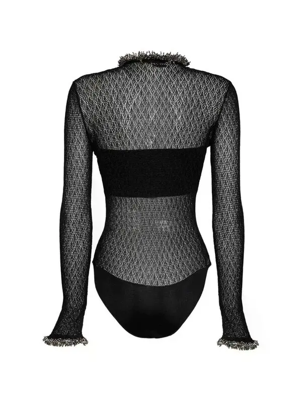 SELF-PORTRAIT Bead-embroidered Mesh Bodysuit