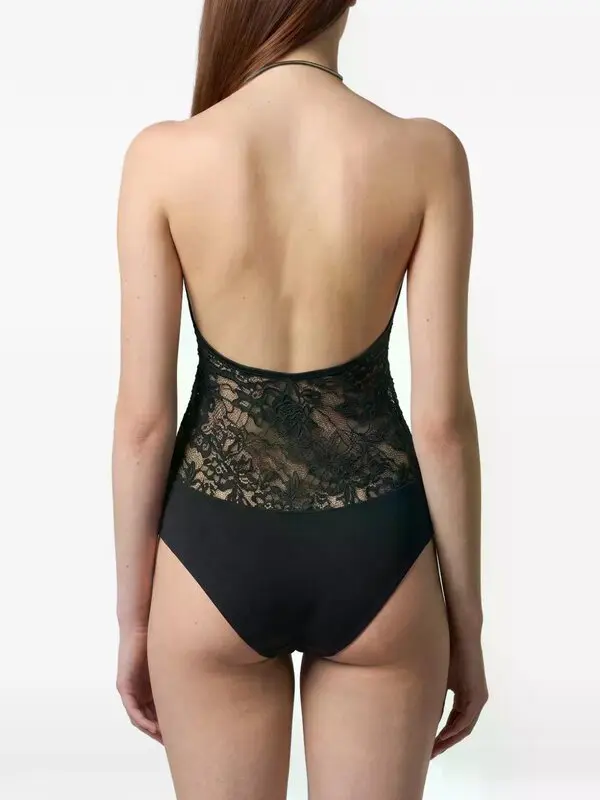 Philipp Plein Piercing Collar Open Back Bodysuit Monogram Strass