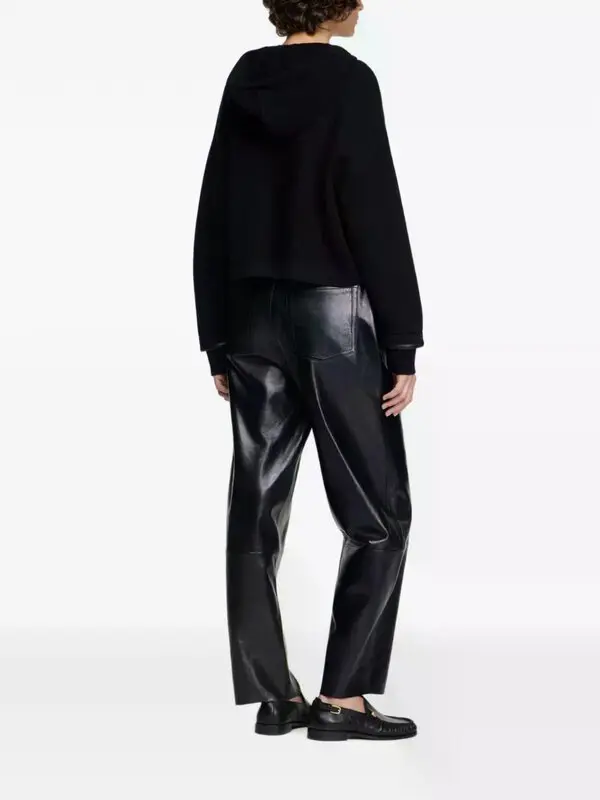 Sandro Hooded Cardigan With Leather Trim - Black