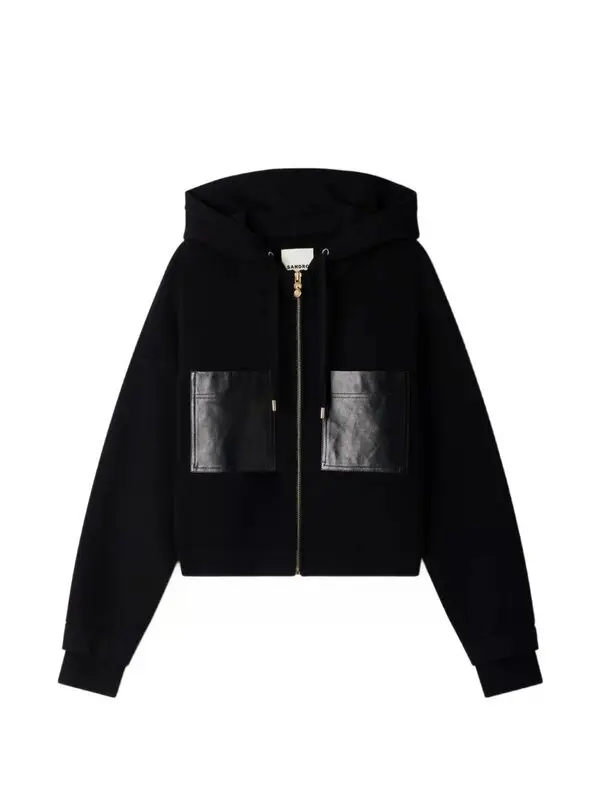 Sandro Hooded Cardigan With Leather Trim - Black