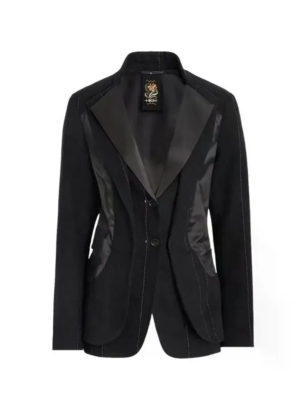 High Zig-zag Panelled Contrast-lapel Blazer - Black