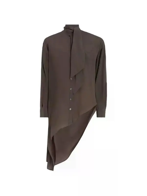 High Warble Pussy-bow Asymmetric Shirt - Green