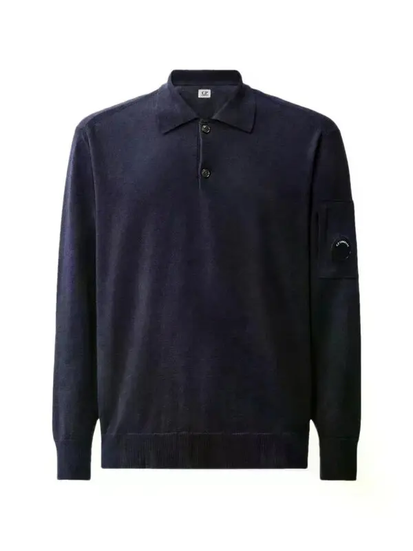 C.P. COMPANY Extrafine Merino Wool Lens Polo Sweater - Blue