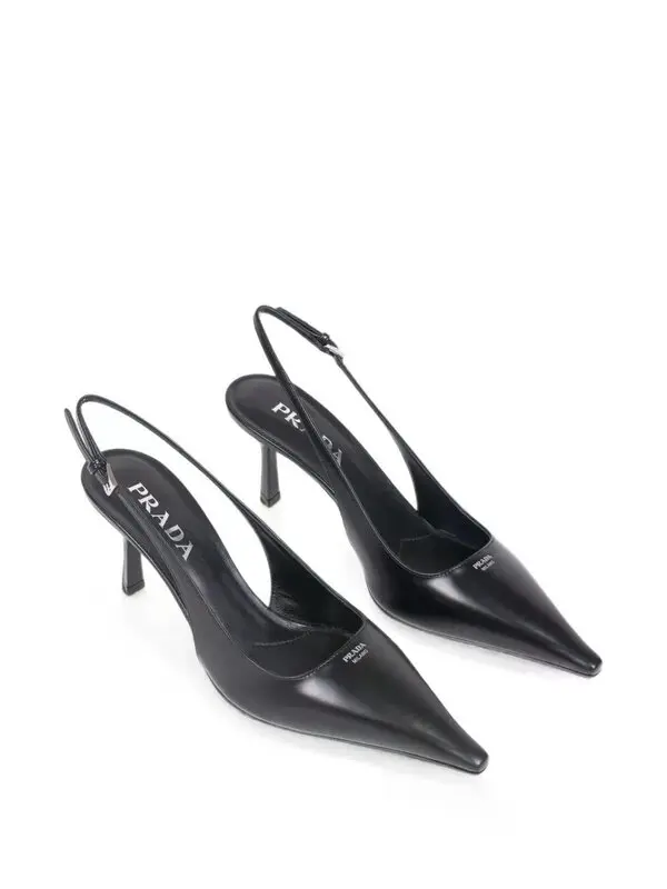 Prada Brushed Leather Pointed Toe Slingback Pumps