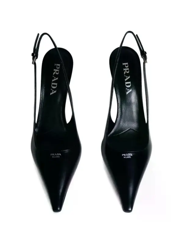 Prada Brushed Leather Pointed Toe Slingback Pumps