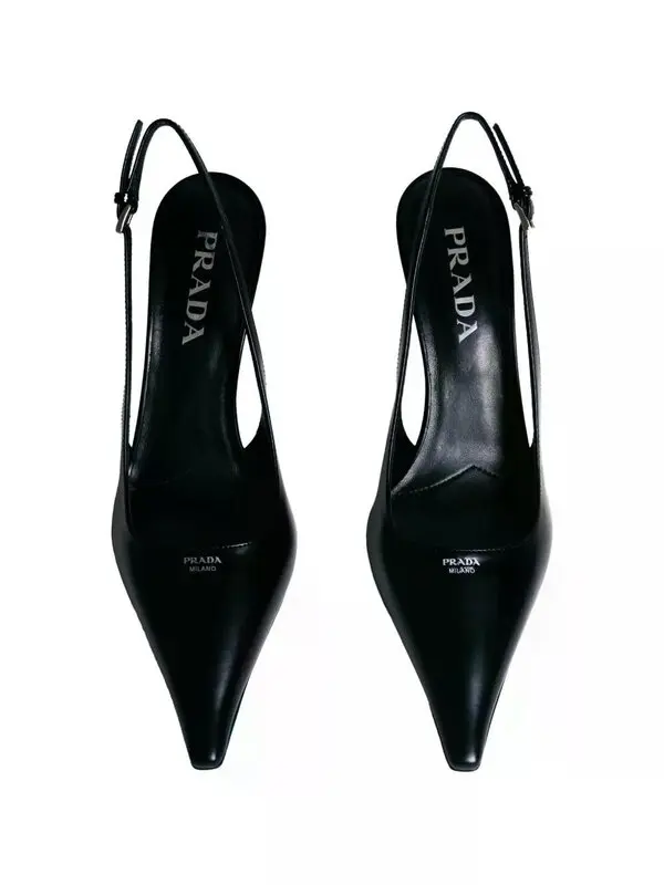 Prada Brushed Leather Pointed Toe Slingback Pumps - Black