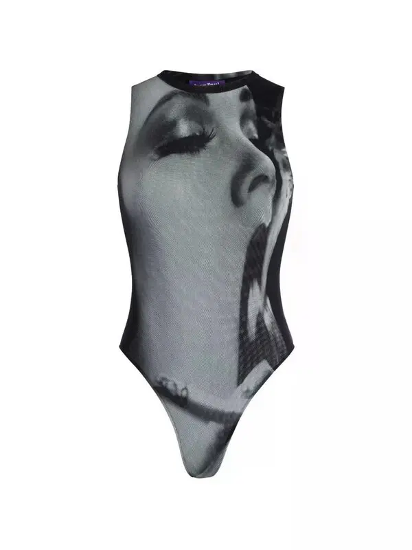 JEAN PAUL GAULTIER Mesh Tank-top Body Printed Smoking - Black