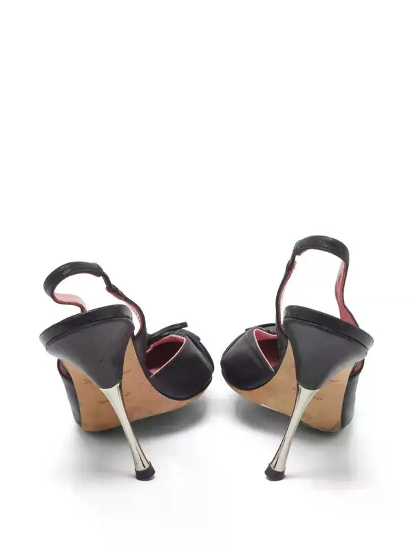 Blumarine Leather Pointed Toe Bow Detail Slingback Pumps - Black