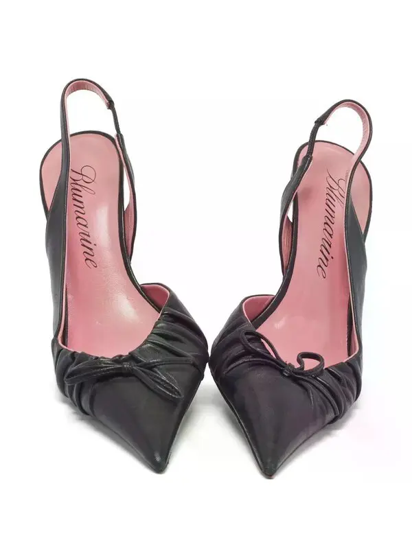 Blumarine Leather Pointed Toe Bow Detail Slingback Pumps